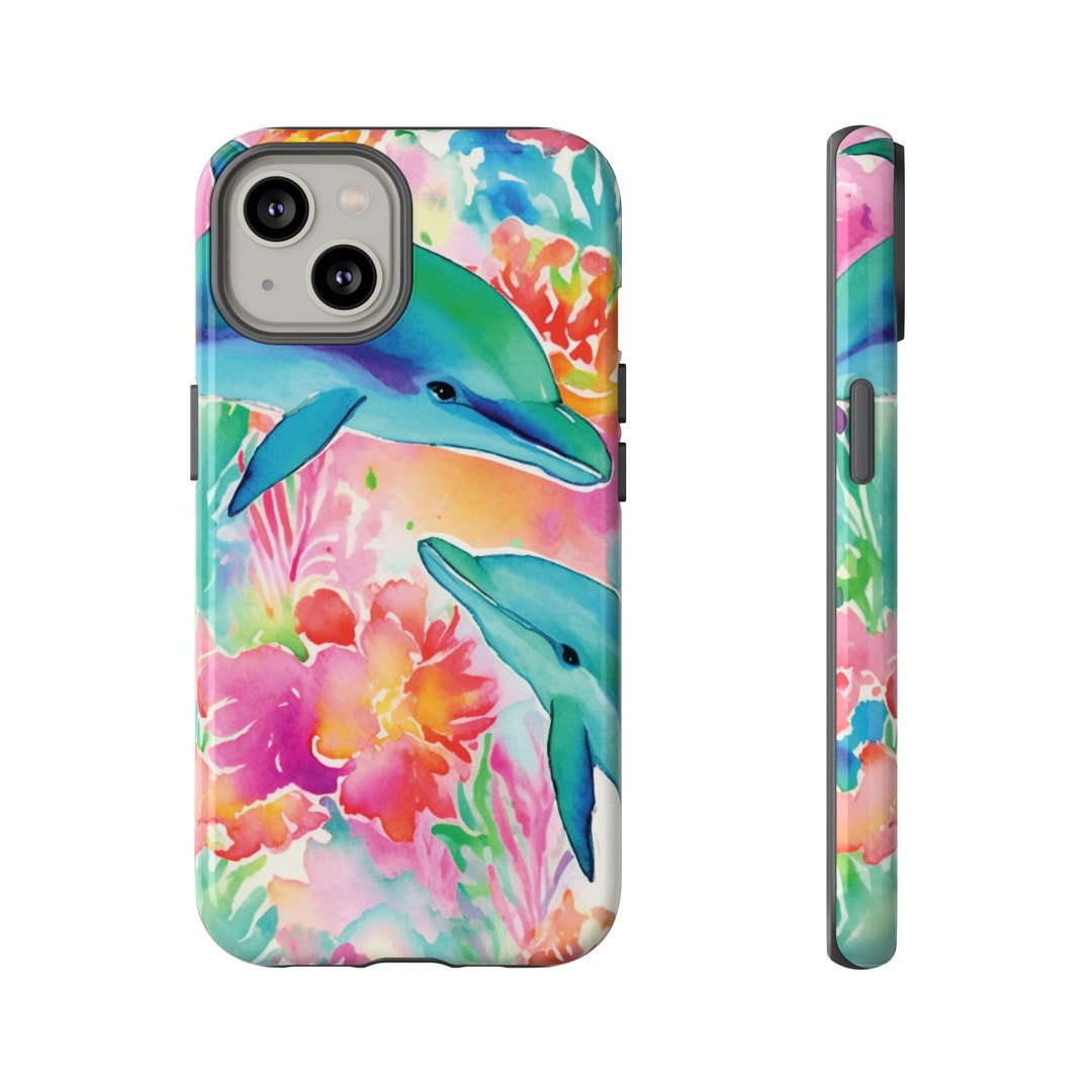 Preppy Watercolor Dolphin Phone Case Rainbow Tropical Dolphin Phone ...