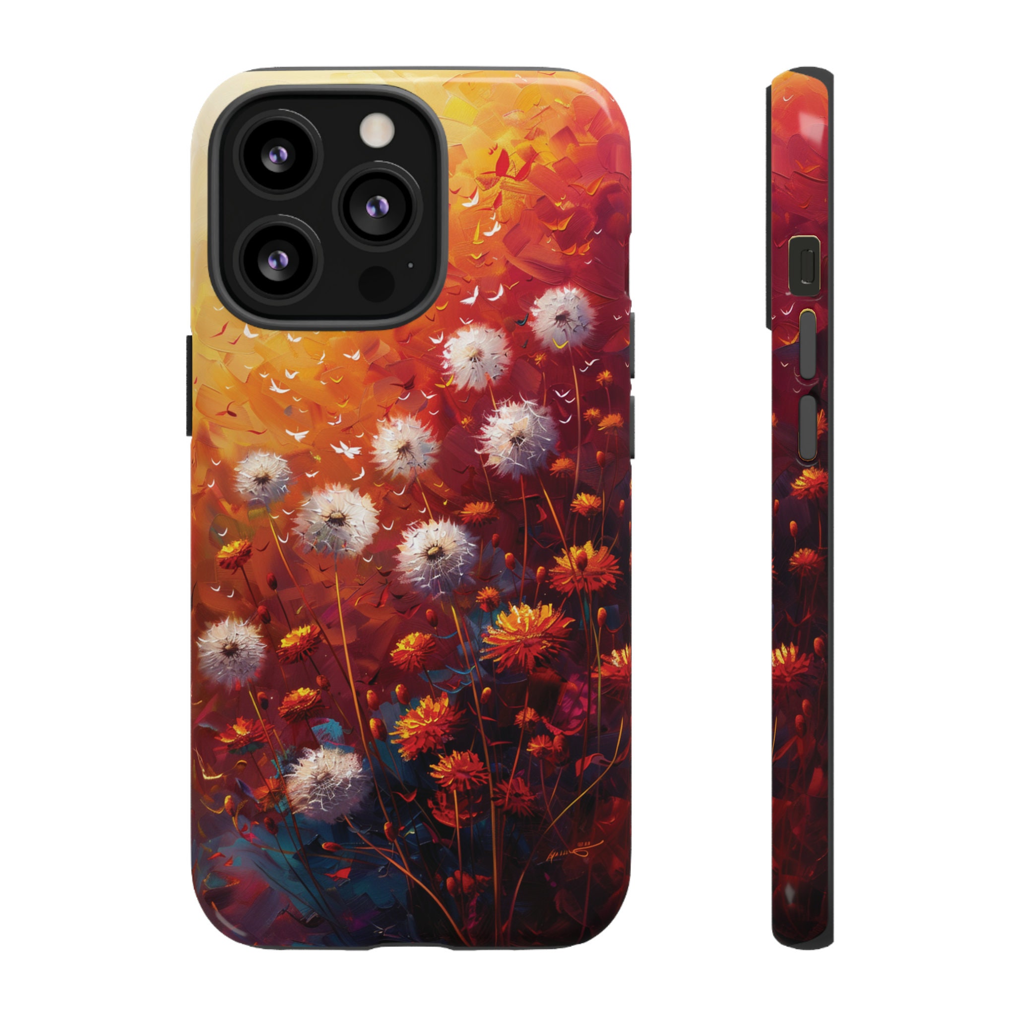 Fiery Autumn Dandelions Phone Case Dandelions Against Orange and Yellow ...