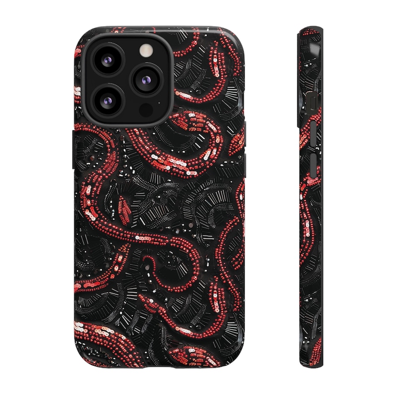 Black and Red Faux Sequin Snakes Phone Case Elegant Gothic Sequin Print ...
