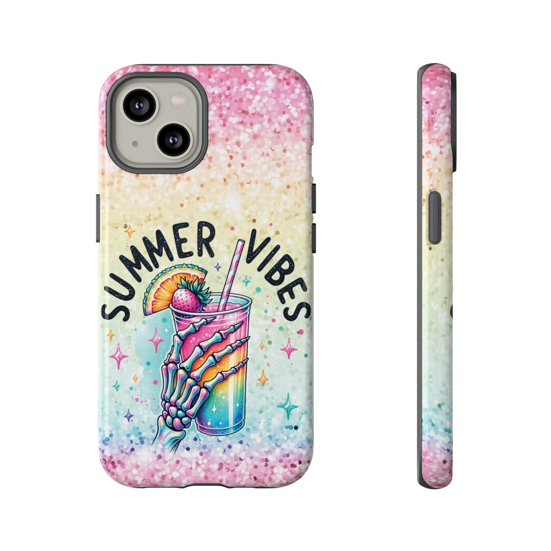 Summer Vibes Skeleton Hand Tropical Drink Phone Case Pastel Faux ...
