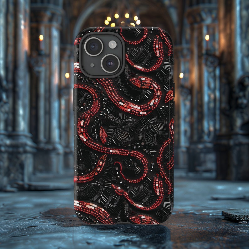 Black and Red Faux Sequin Snakes Phone Case Elegant Gothic Sequin Print ...