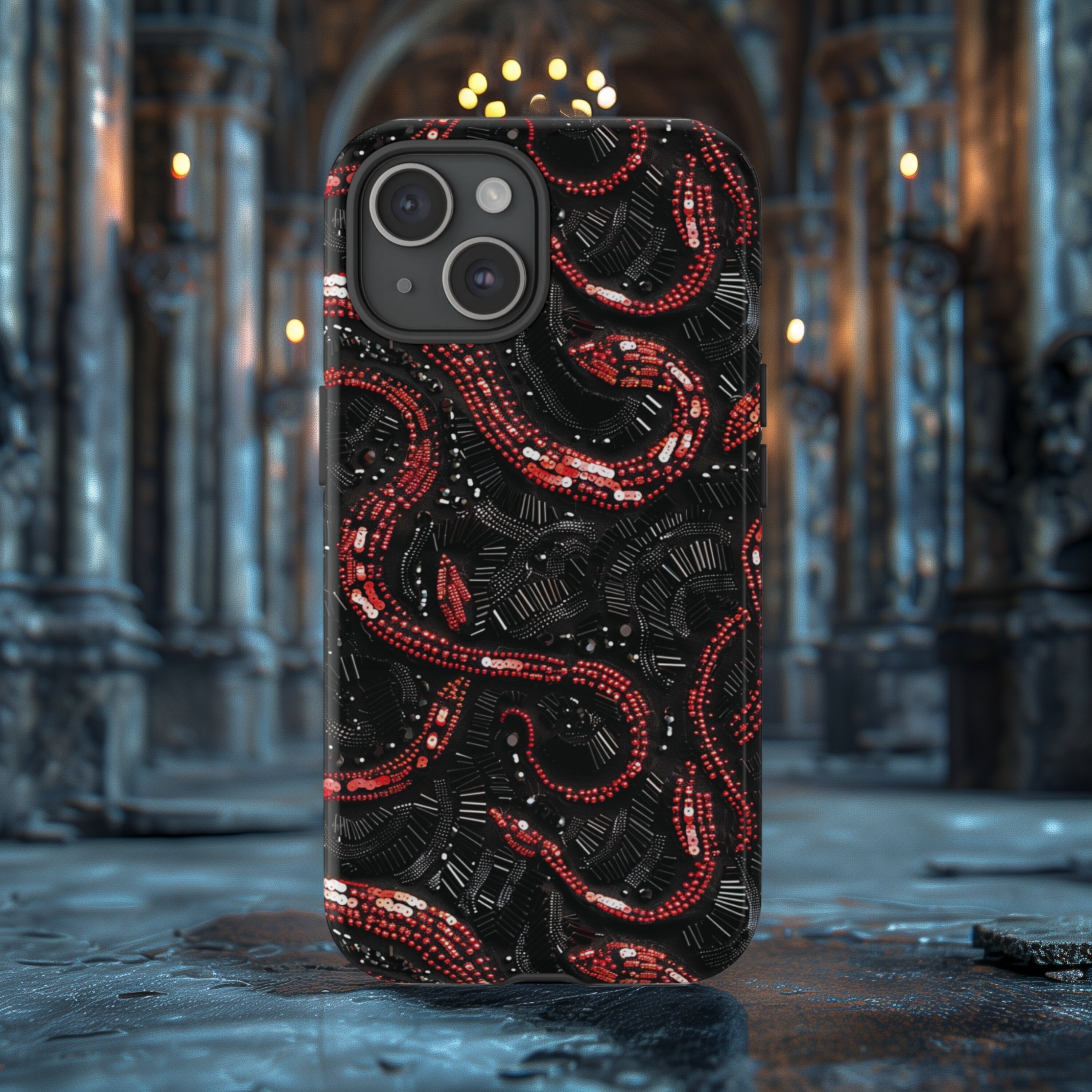Black and Red Faux Sequin Snakes Phone Case Elegant Gothic Sequin Print ...