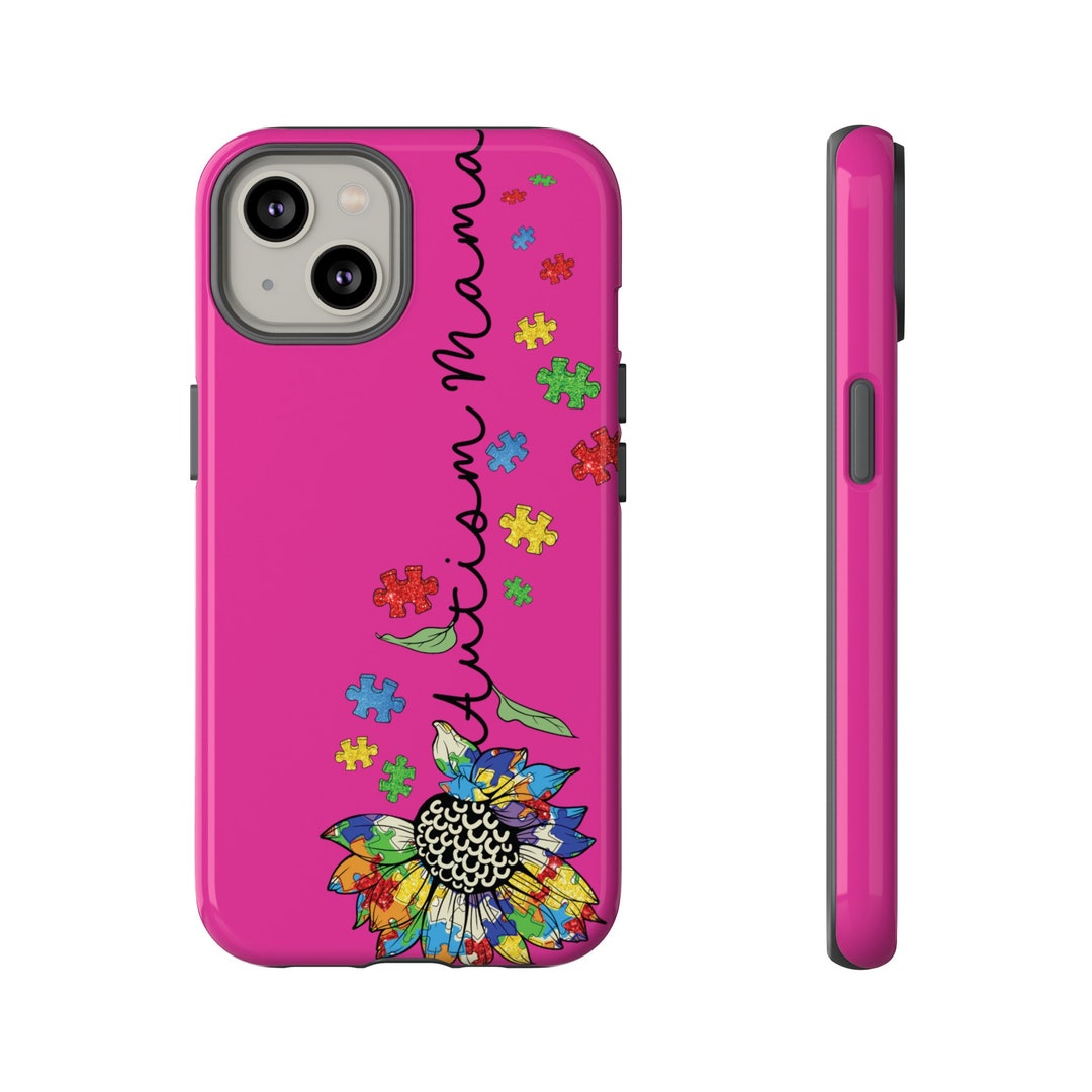 Pink Autism Mama Flower Phone Case Autism Awareness Phone Cover Puzzle ...