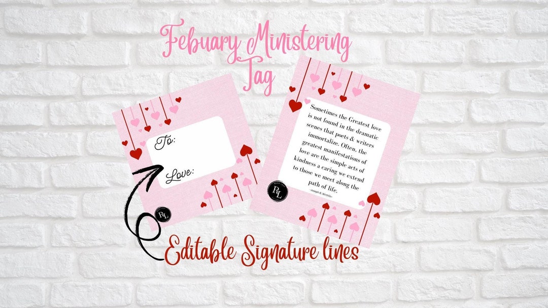 February, Valentines Ministering Heart Tag/handout, Relief Society ...