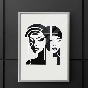 Black and White Minimalist Faces Poster, Abstract Dual Portrait Art ...