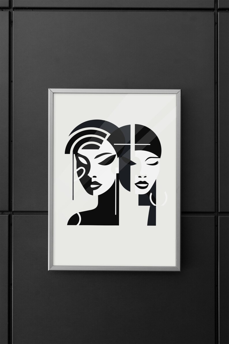 Black and White Minimalist Faces Poster, Abstract Dual Portrait Art ...