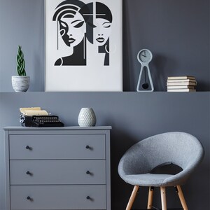 Black and White Minimalist Faces Poster, Abstract Dual Portrait Art ...