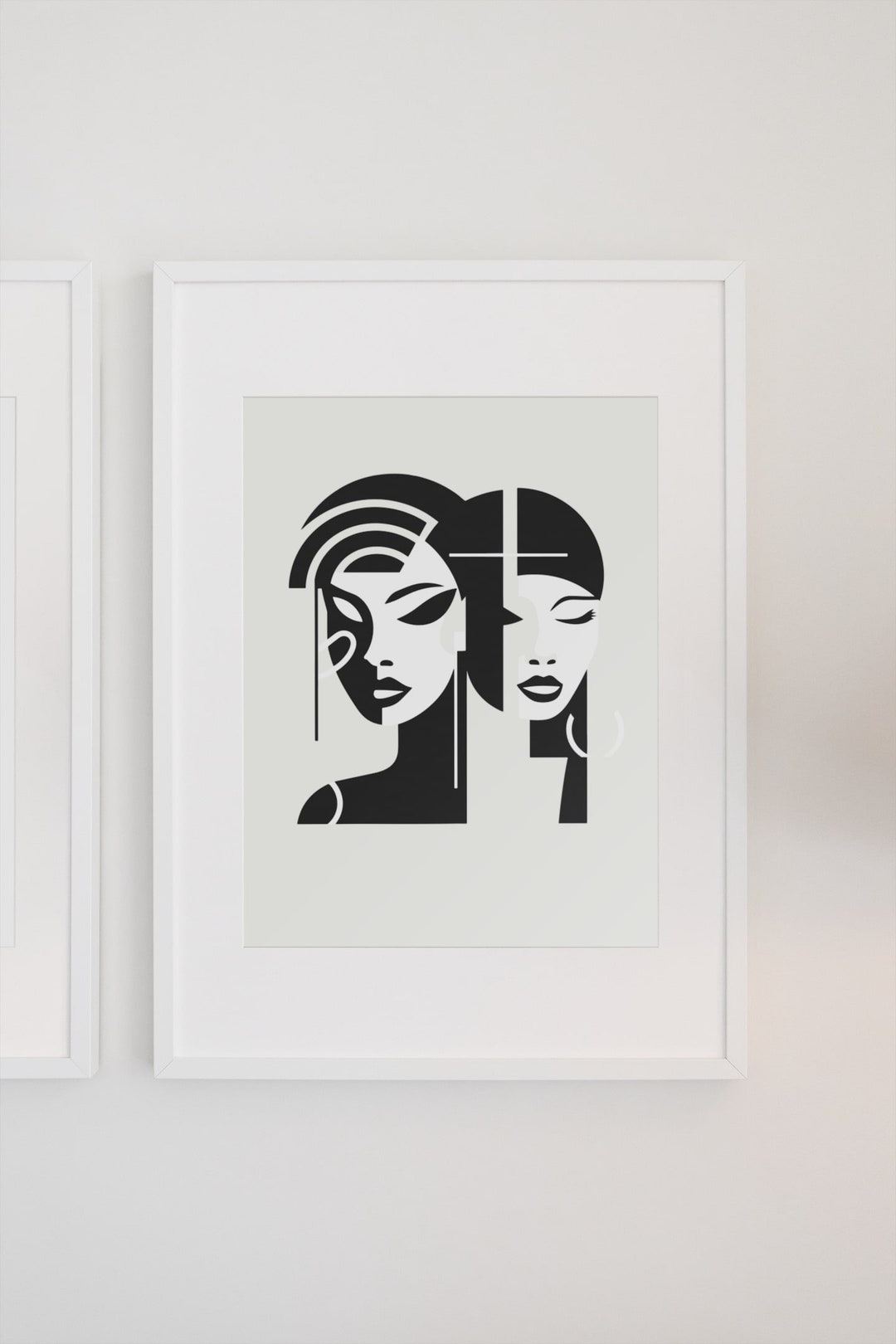 Black and White Minimalist Faces Poster, Abstract Dual Portrait Art ...