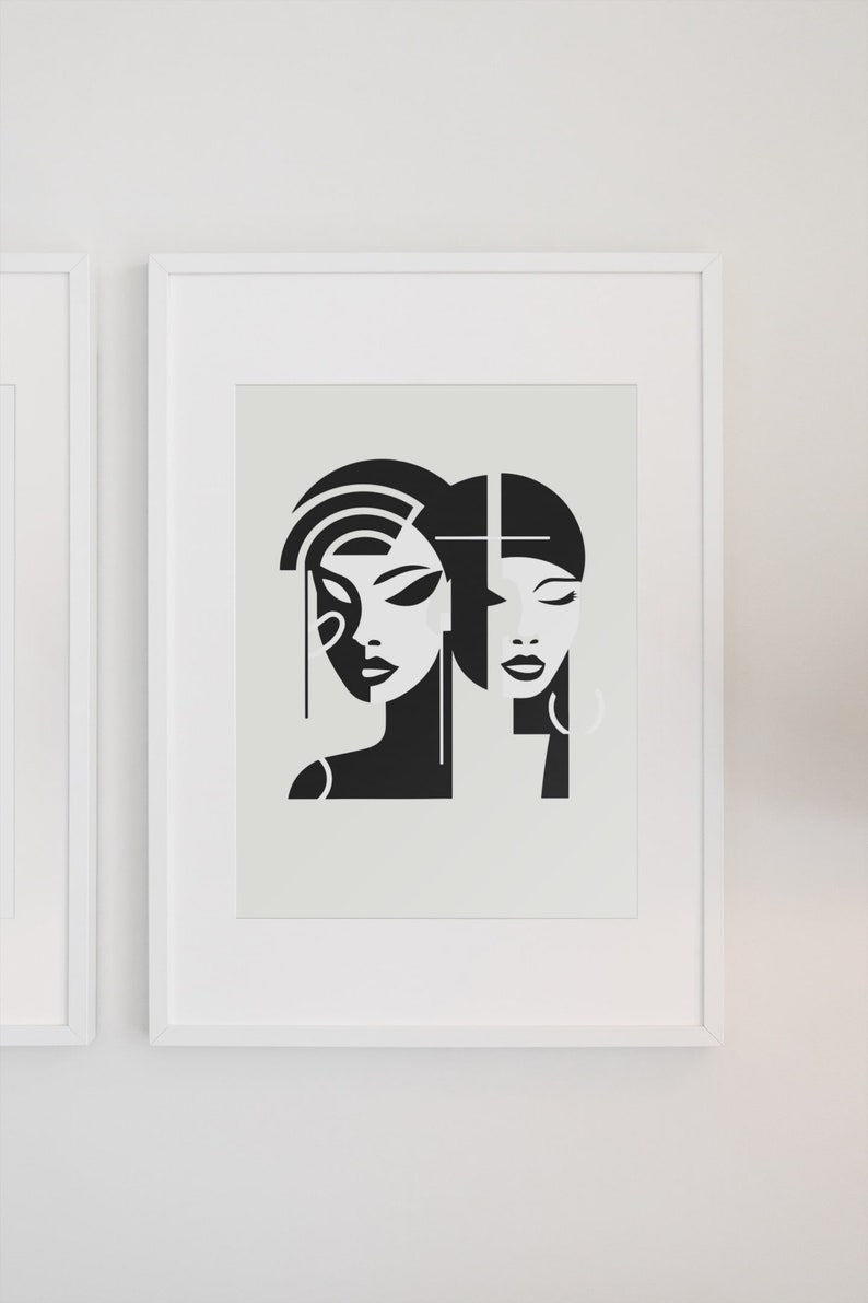 Black and White Minimalist Faces Poster, Abstract Dual Portrait Art ...