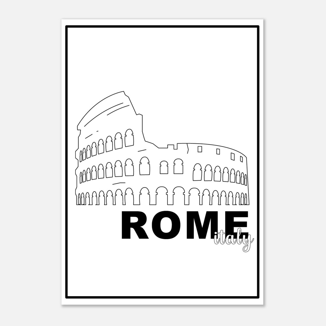 Colosseum Rome Line Drawing Poster Elegant Italy Cityscape Black and ...