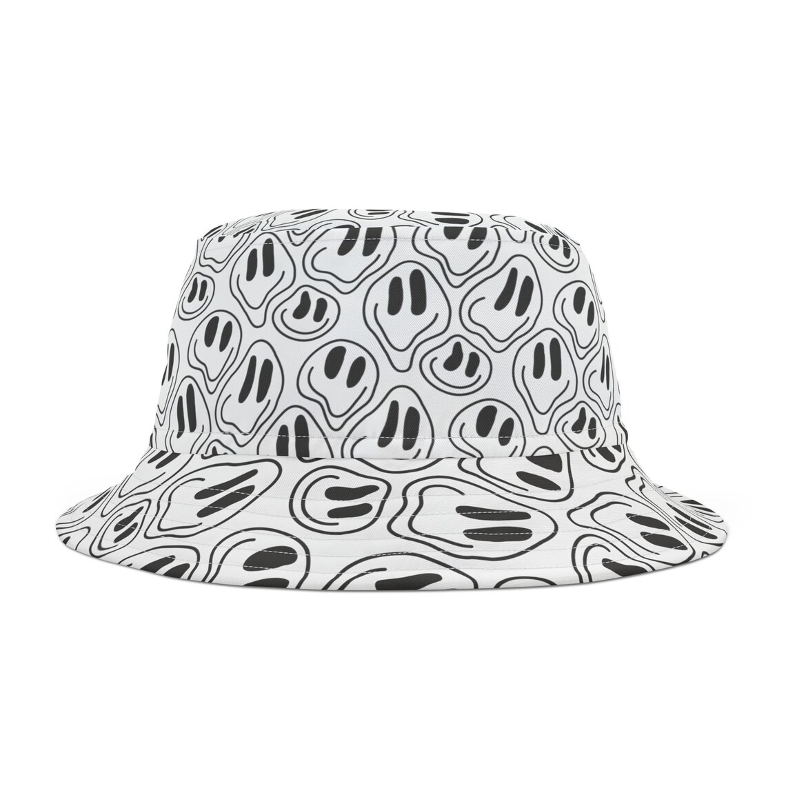 Melting Smiley Face Bucket Hat - EDM Rave Gear - Black and White Bucket ...