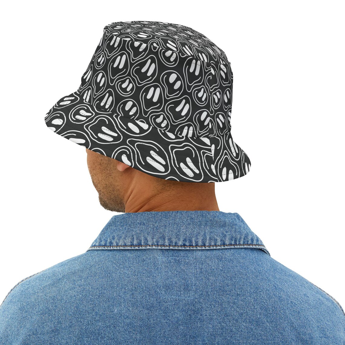 Melting Smiley Face Bucket Hat - EDM Rave Gear - Black and White Bucket ...