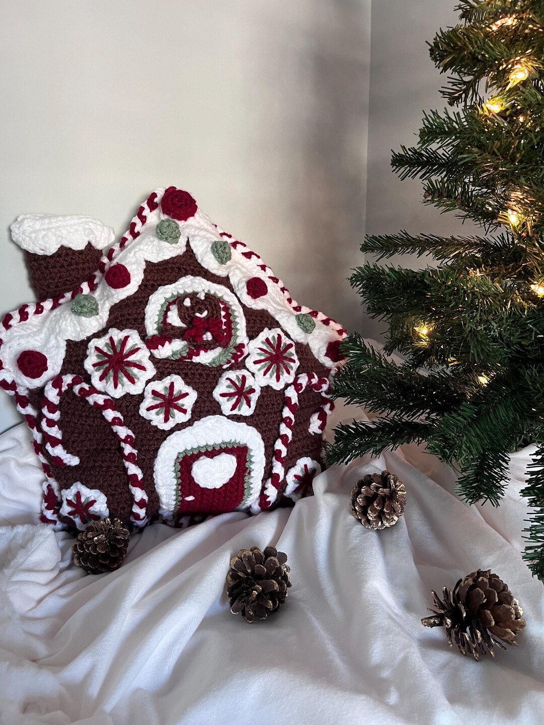 Handmade Crochet Gingerbread House Pillow: Festive Christmas Decor - Etsy