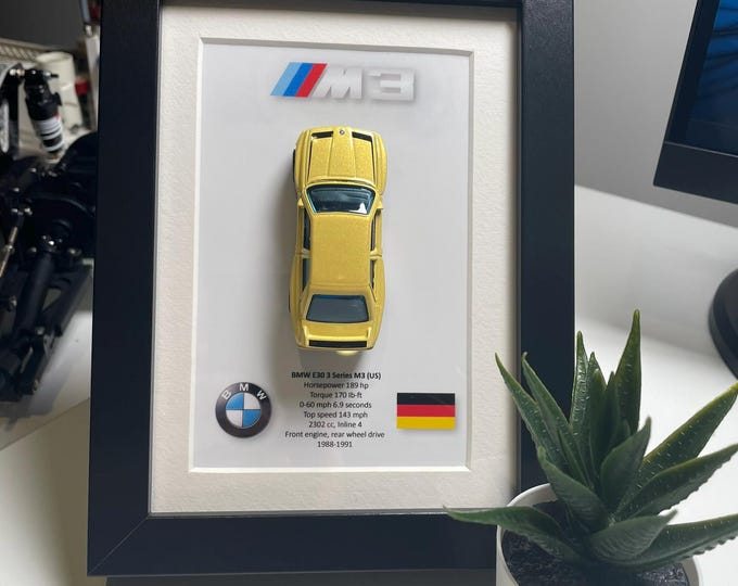 1/64 Hot Wheels BMW E30 M3 (yellow), Framed Wall Art for Home or Office ...
