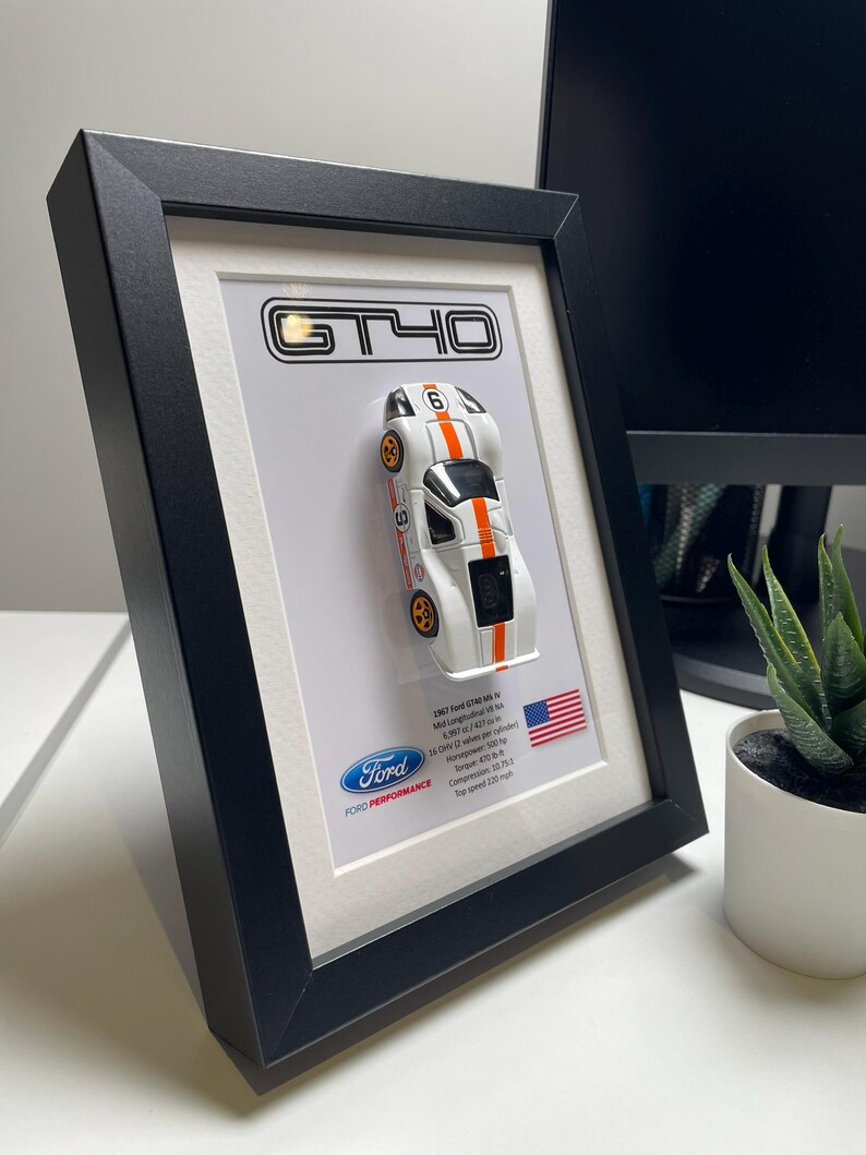 1/64 Hot Wheels Ford GT40 (white/orange), Framed Wall Art for Home or ...