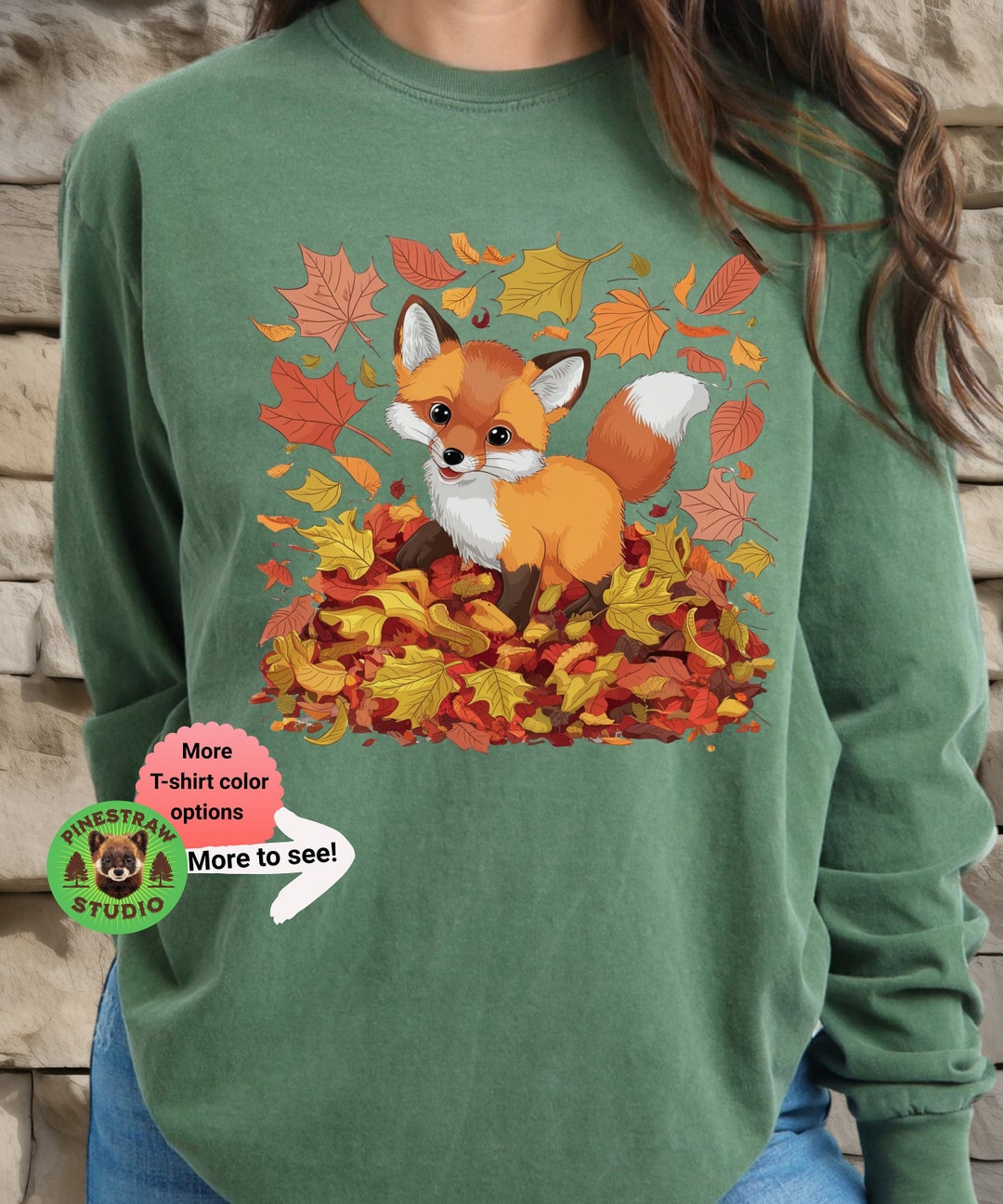 Folkart Fox in Autumn Leaves, Comfort Colors Long Sleeve T-shirt, Cute ...