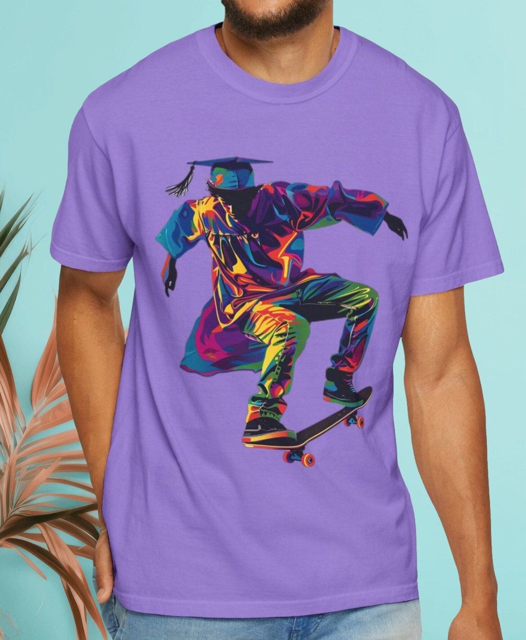 Skateboarder Graduation T-shirt, Cool Grad in Cap Gown Tee, High School ...