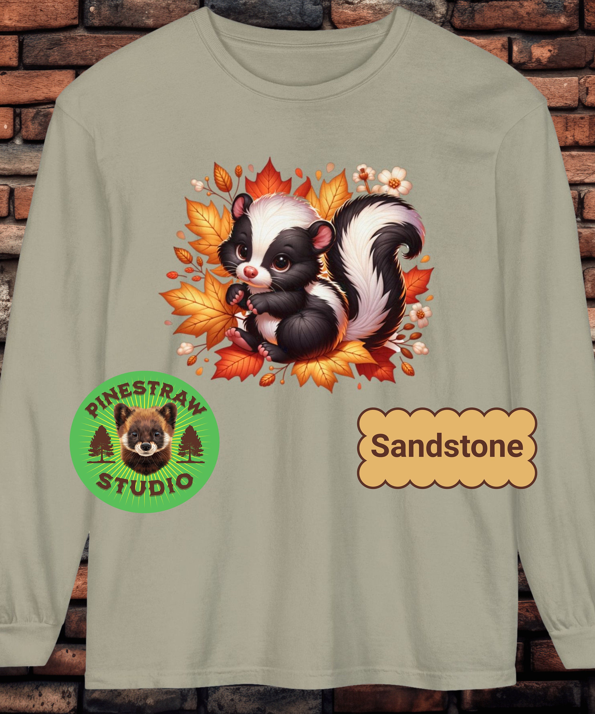 Folkart Skunk in Autumn Leaves Comfort Colors Long Sleeve T-shirt, Cute ...