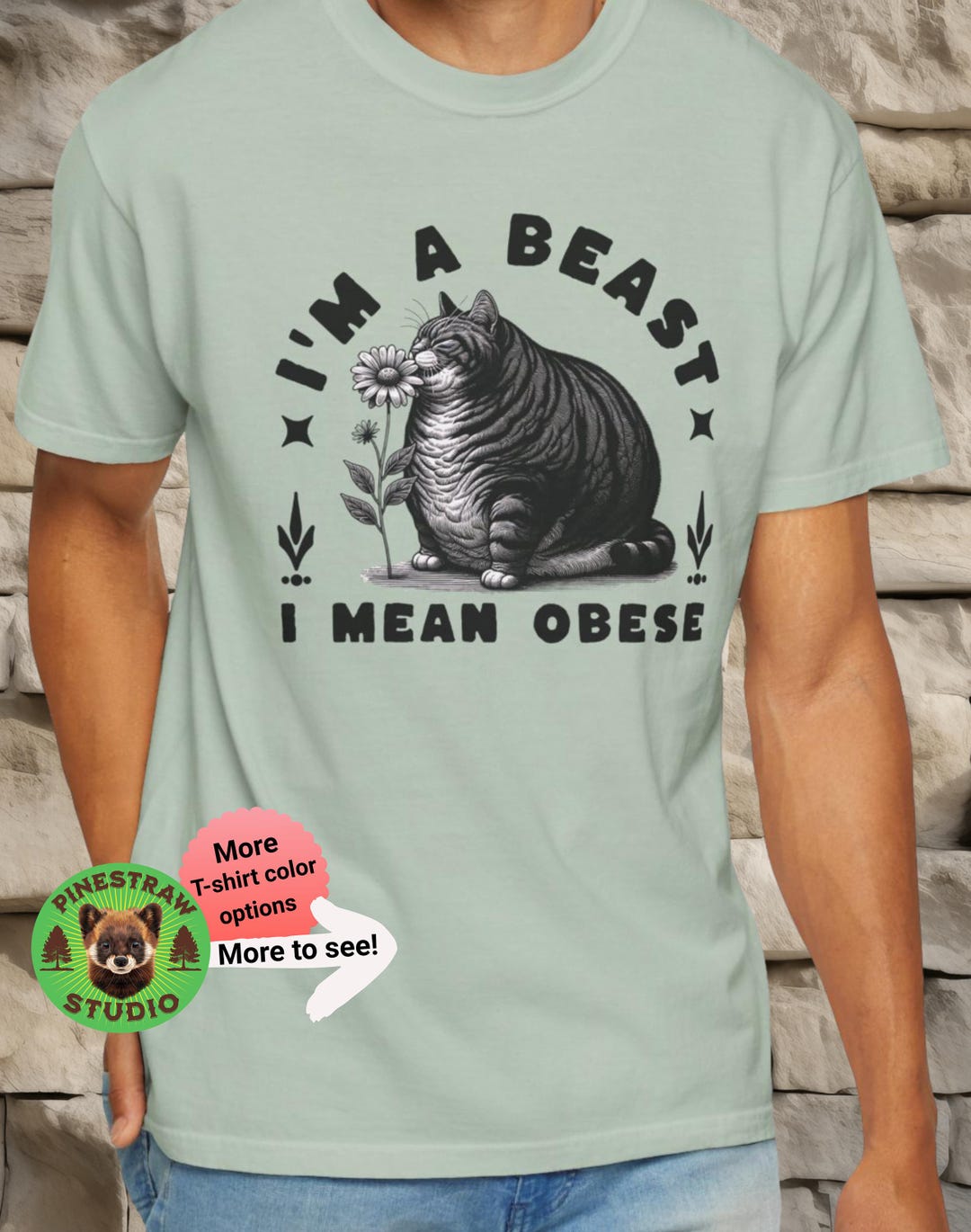 Obese Beast Cat T-shirt, Funny Mischievous Fat Cat Humor Shirt, Cat ...