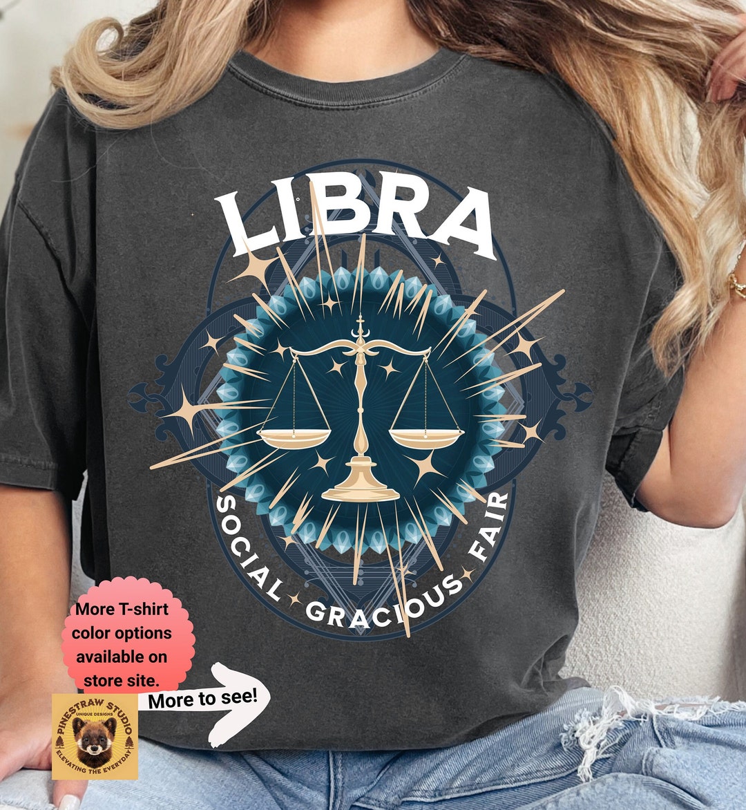 Libra Justice Scales Zodiac T-shirt, Horoscope Symbolism Tee Astrology ...