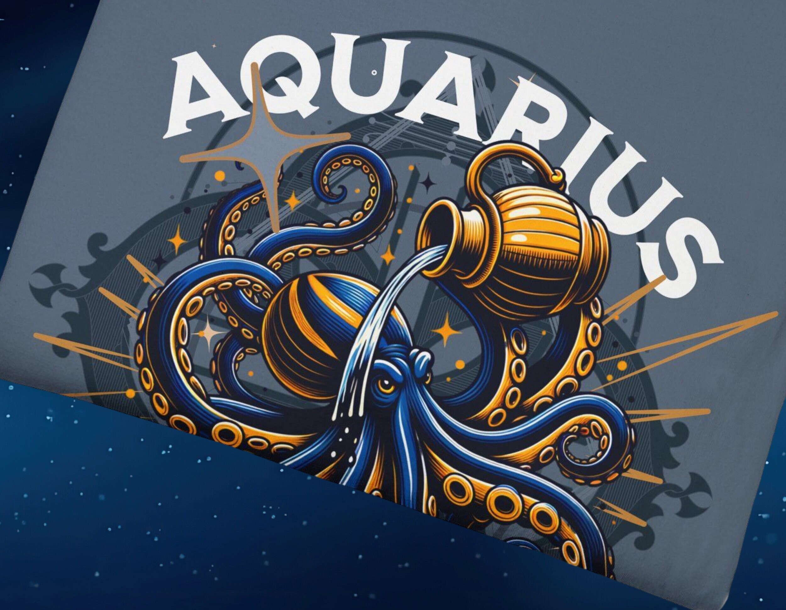 Aquarius Octopus Zodiac T-shirt, Horoscope Symbol Traits Tee Astrology ...