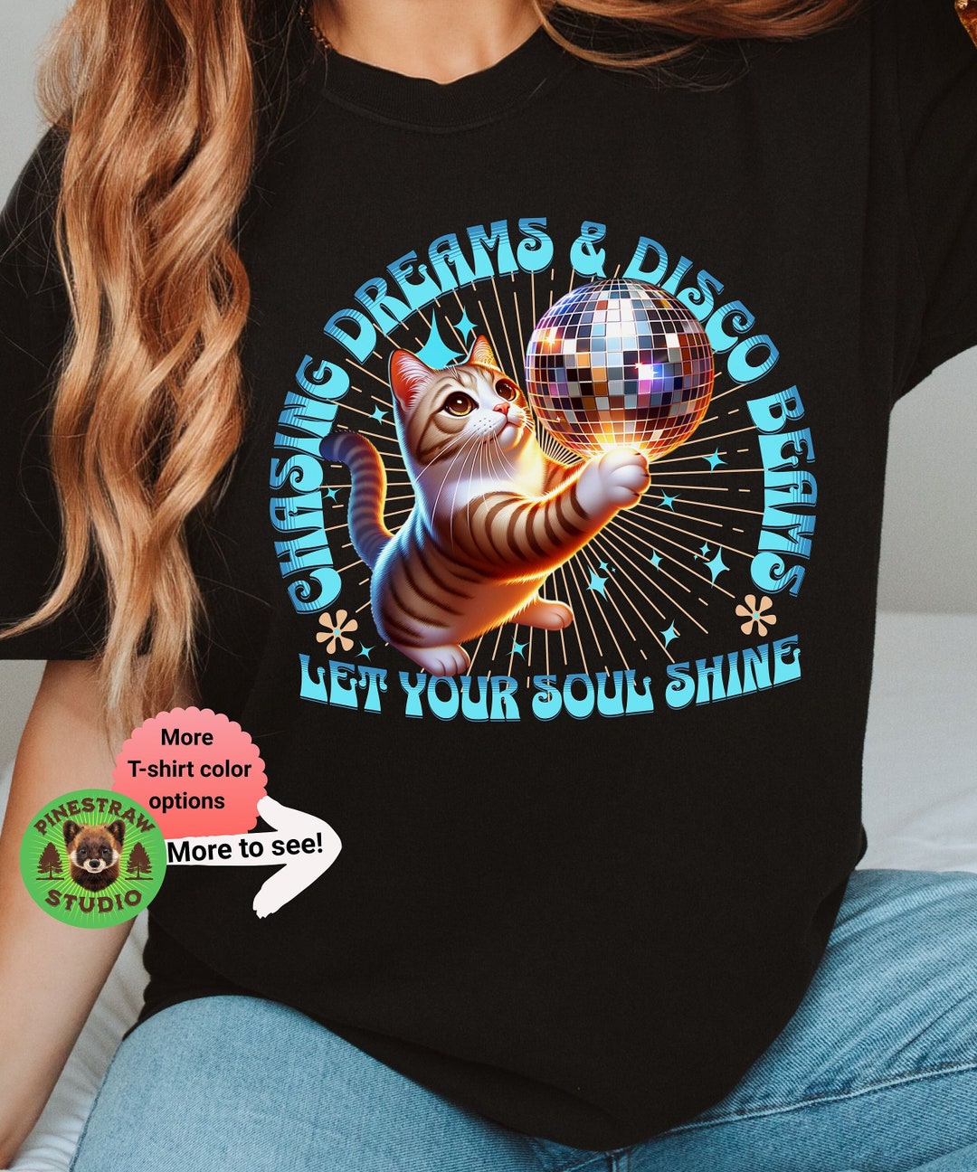 Cat Disco Ball Tshirt, Retro Disco Vibes, Cat Lover Tee, Nightlife ...
