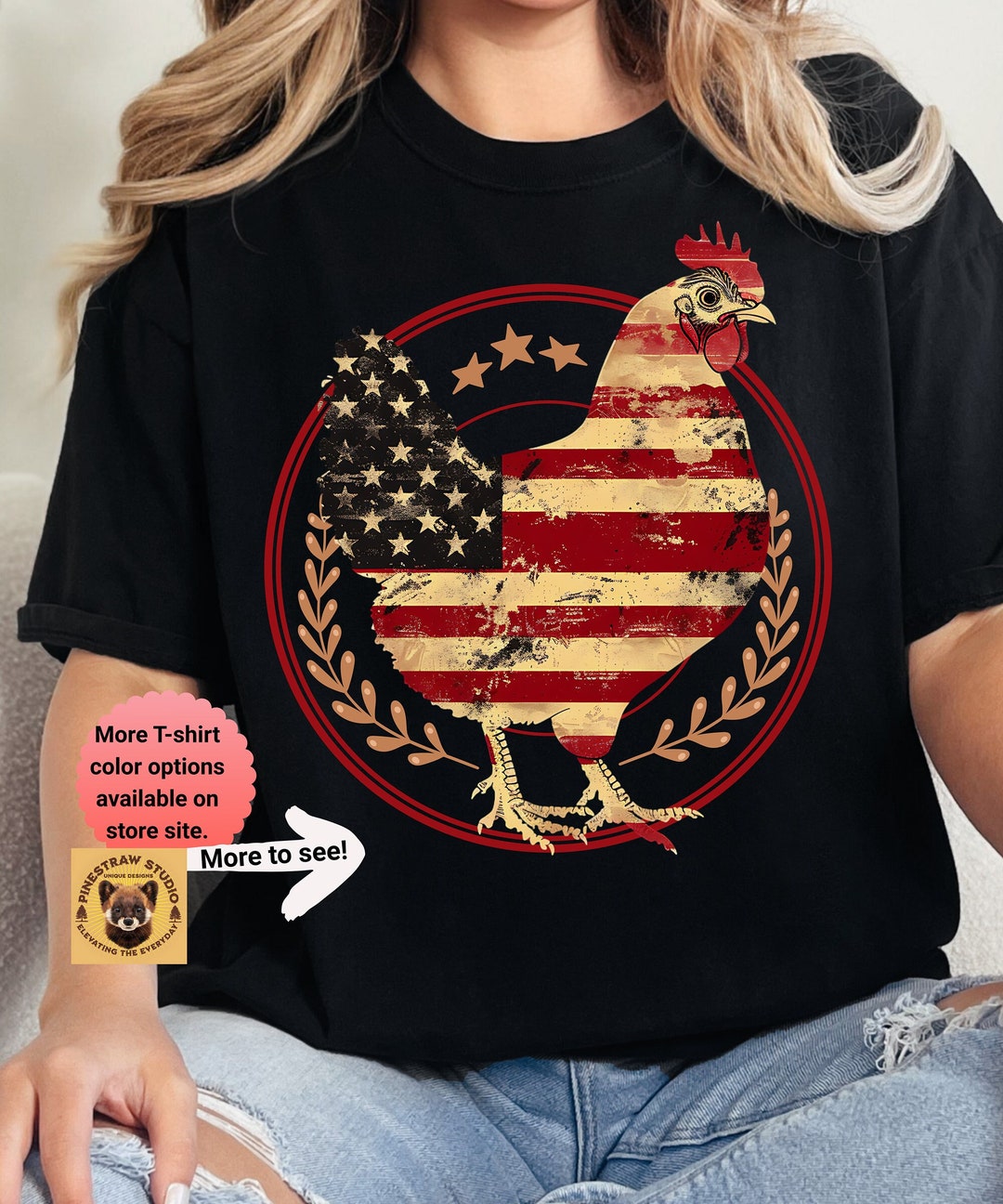 Patriotic American Flag Funny Cute Chicken T-shirt, Farm Life Tees ...