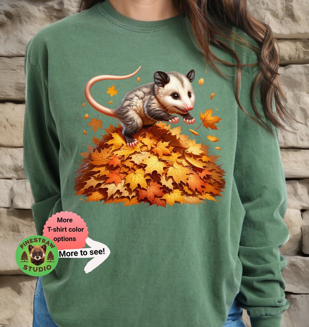Baby Possum Autumn Leaves T-shirt, Cute & Cozy Fall Animal Tee, Comfort ...