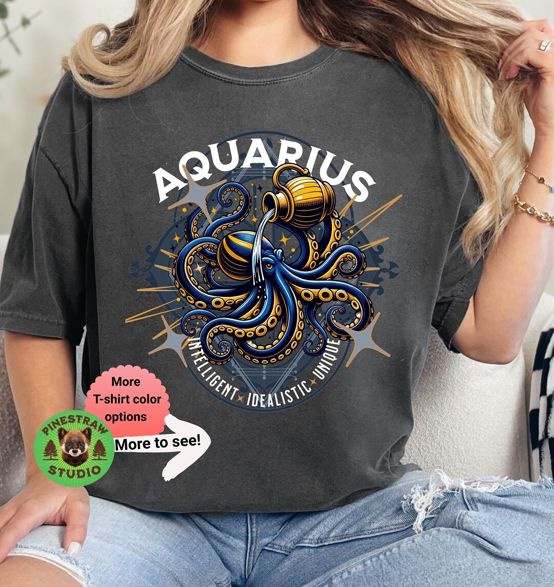 Aquarius Octopus Zodiac T-shirt, Horoscope Symbol Traits Tee Astrology ...