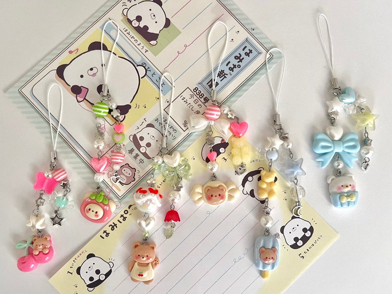 Pastel Bear Phone Charm, Coquette Keychain, Handmade Gift, Unique ...
