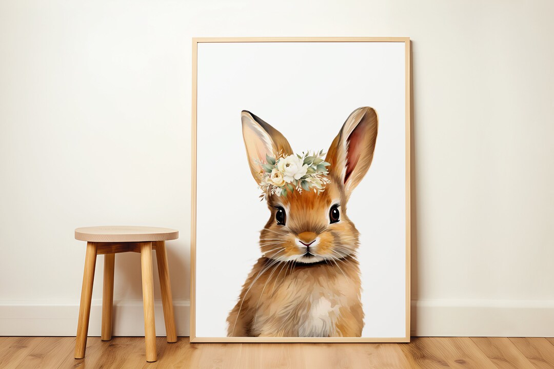 Bunny Print Nursery Wall Art: Girls Bedroom Decor, Rabbit With Neutral ...