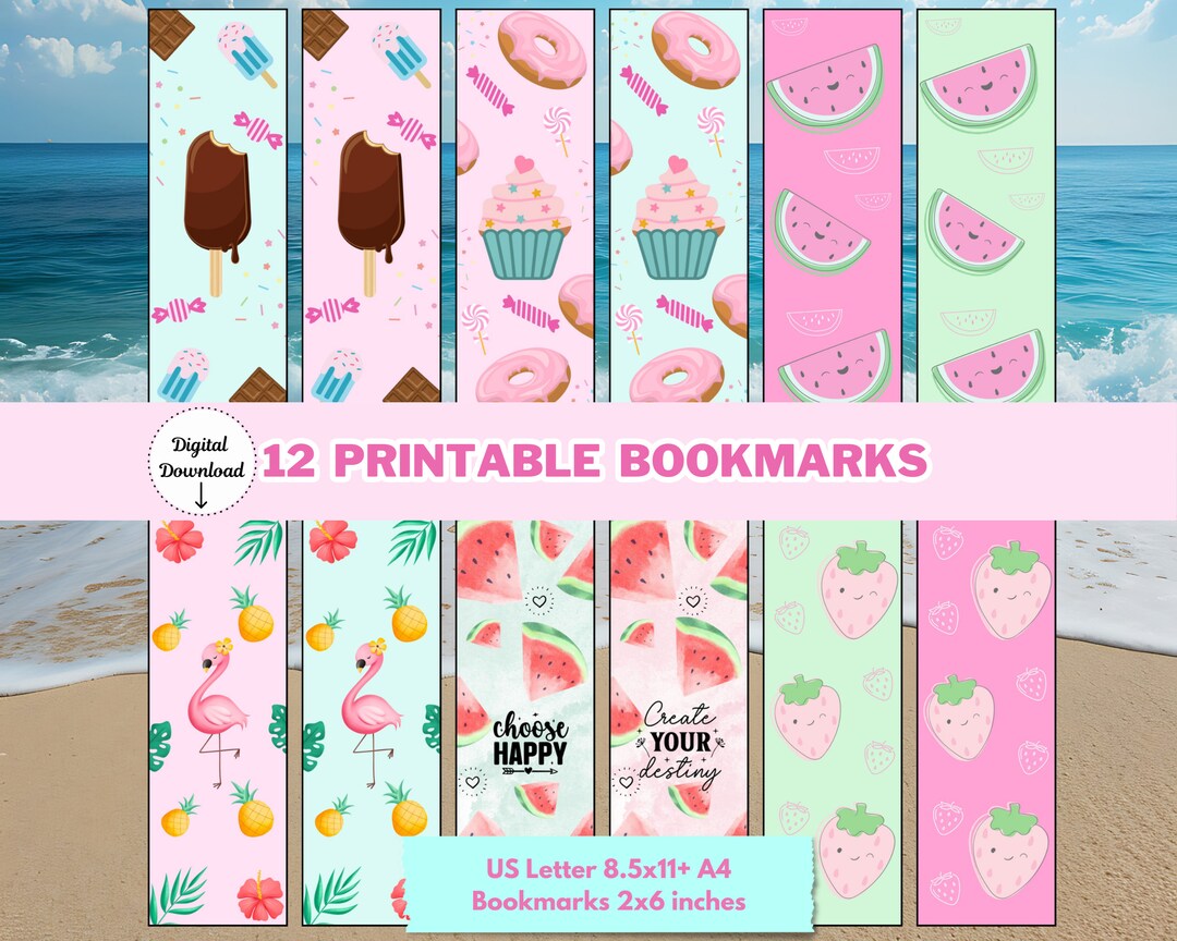 Printable Bookmarks Summer Delights: 12 Themed Bookmarks With Ice Cream ...