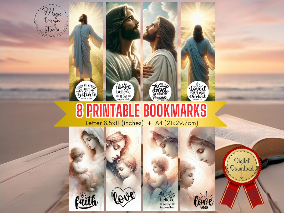 Set of 8 Religious Printable Bookmarks, Printable Bible Bookmarks ...