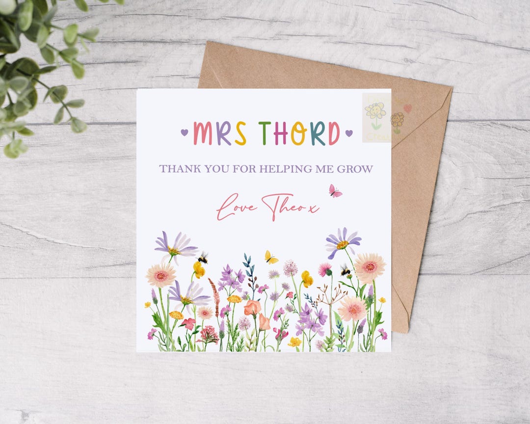 Personalised Teacher Thank You Card, Pretty Floral Teacher Thank You ...