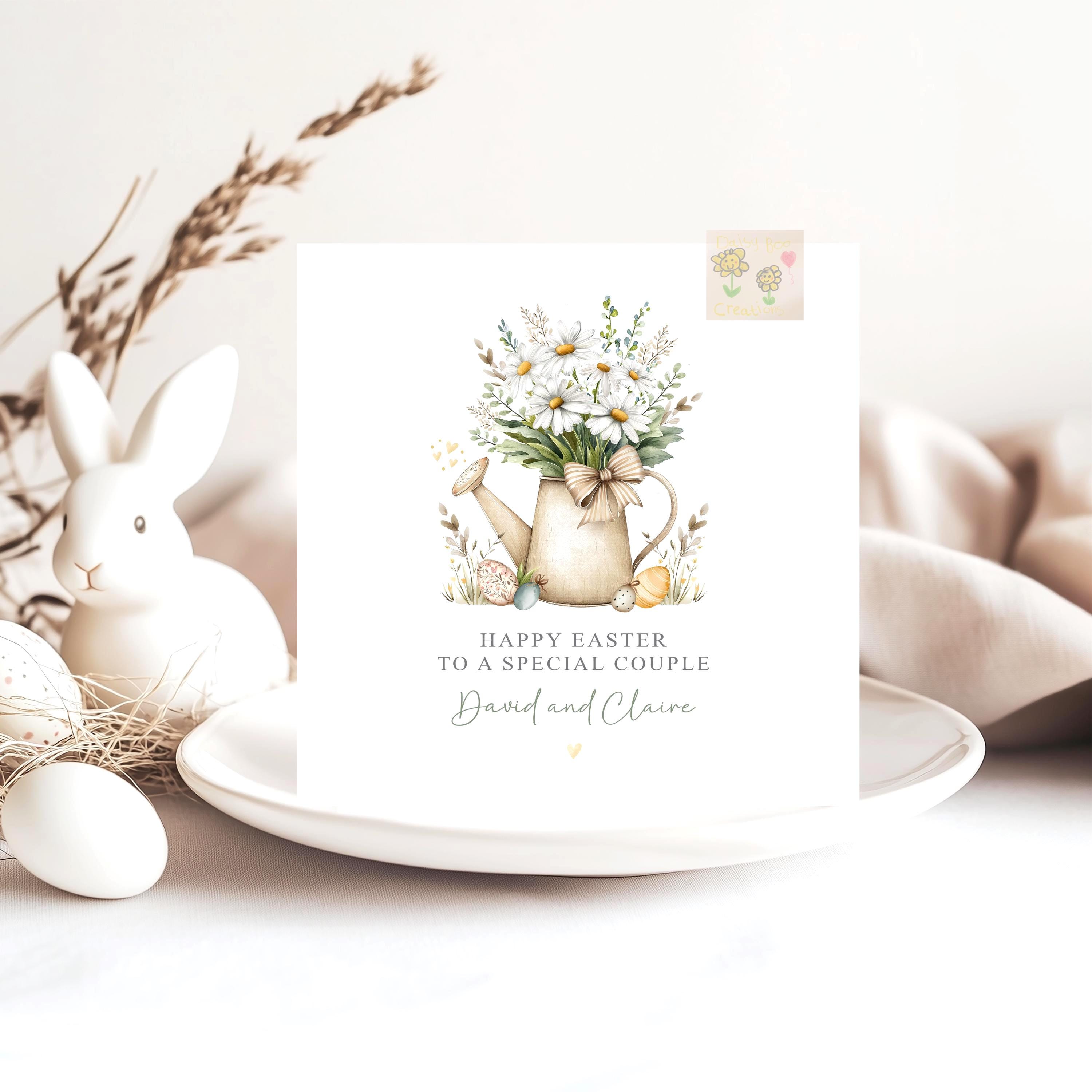 Personalised Couple Easter Card: Spring Floral Watering Can Design Card ...