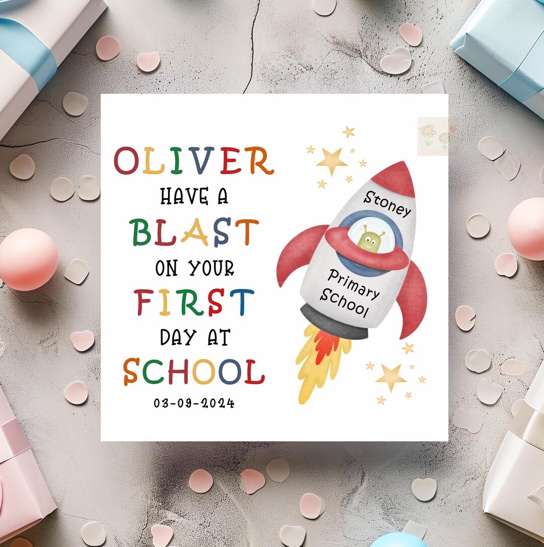 First Day at School Card, Personalised Rocket Design Starting School ...