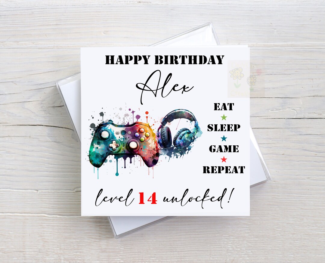 Gaming Birthday Card, Eat Sleep Game Repeat, Personalised Card for ...
