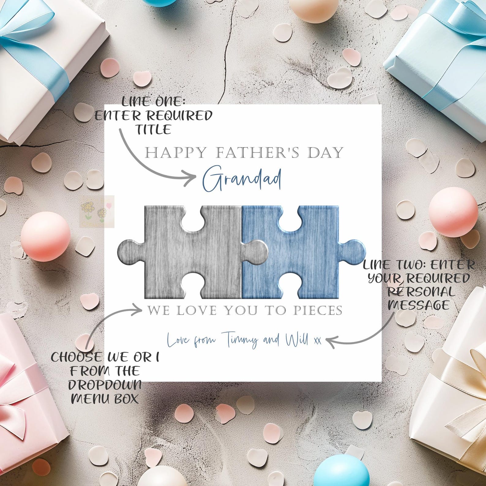 Personalised Father's Day Card: Puzzle Piece Design for Grandad, Gramps ...