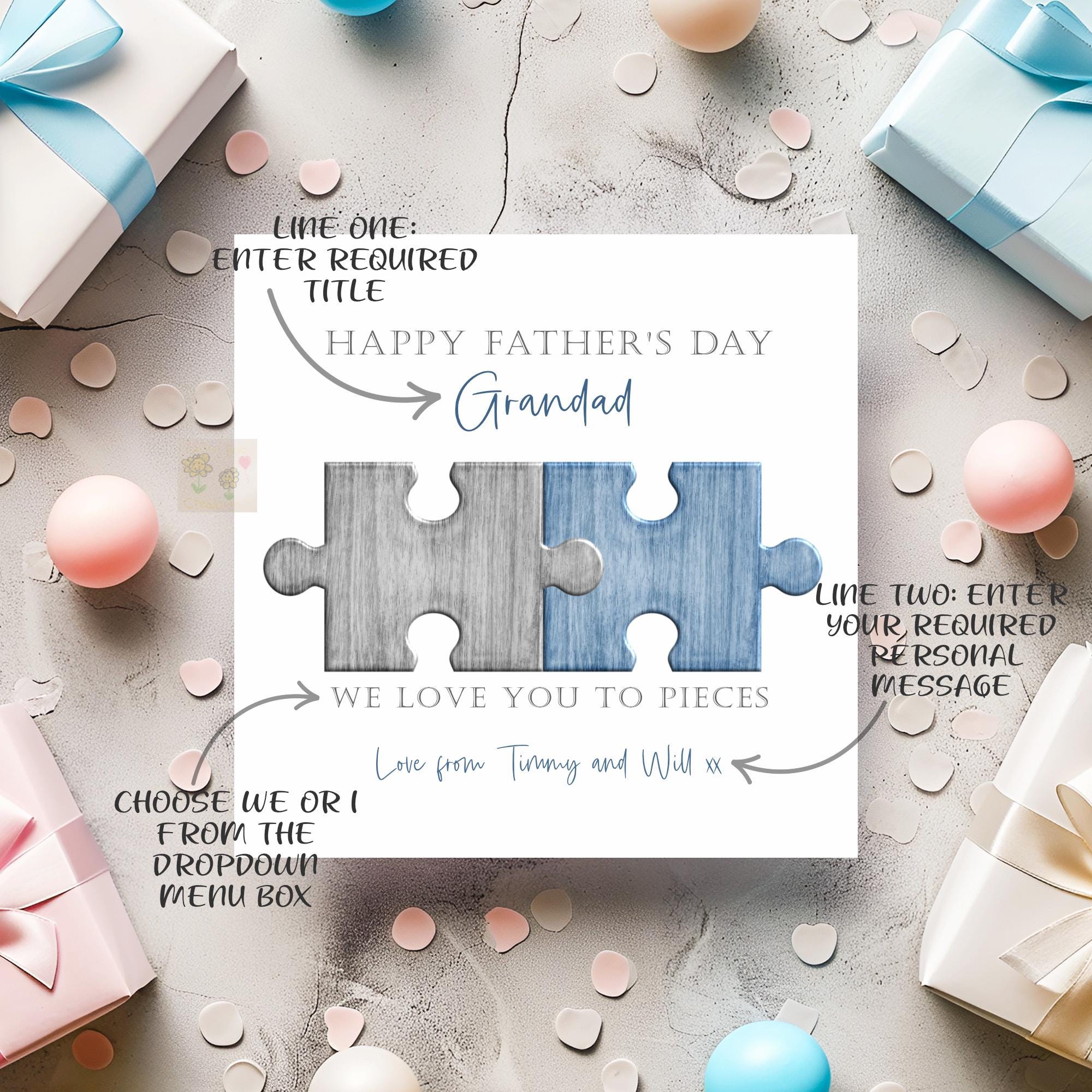 Personalised Father's Day Card: Puzzle Piece Design for Grandad, Gramps ...