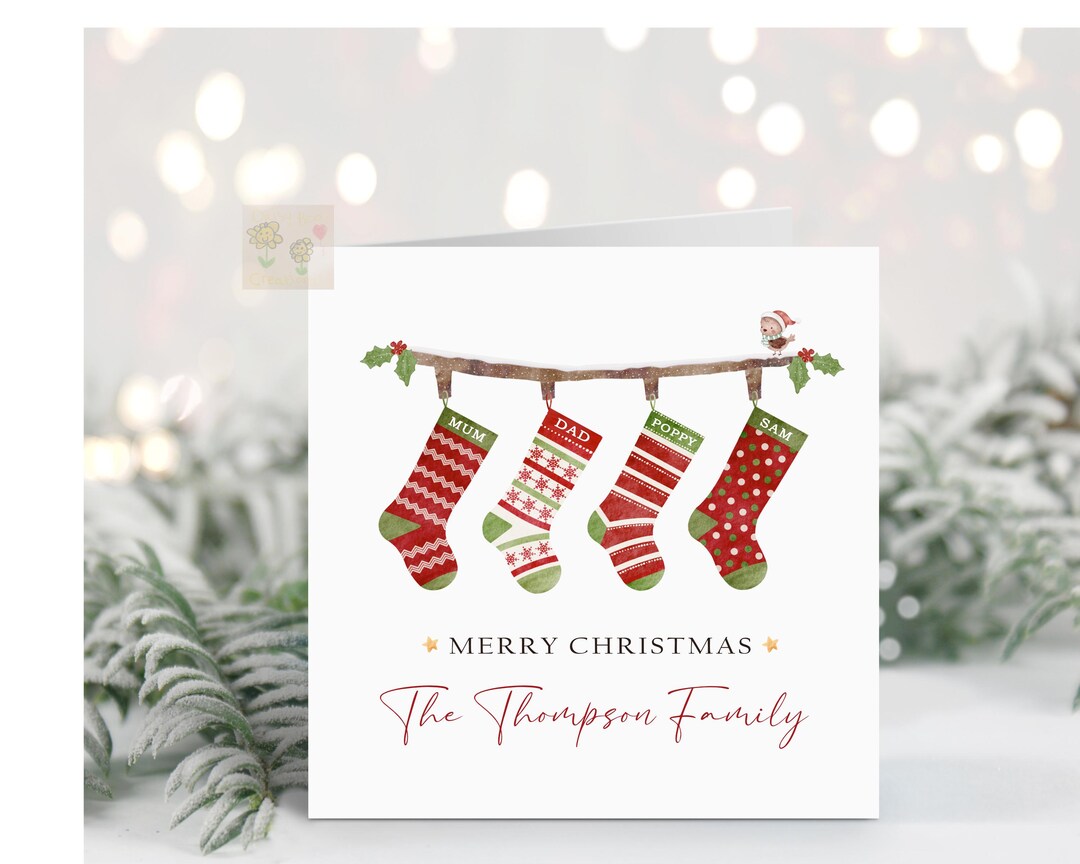 Family Christmas Stocking Card, Personalised Family Christmas Stockings ...