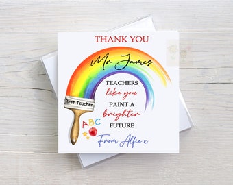 Teacher Thank You Card, End of Term Card, Personalised Card for Teacher ...