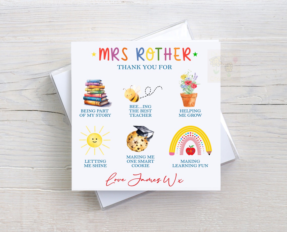 Teacher Thank You Card, End of Term Card, Personalised Card for Teacher ...