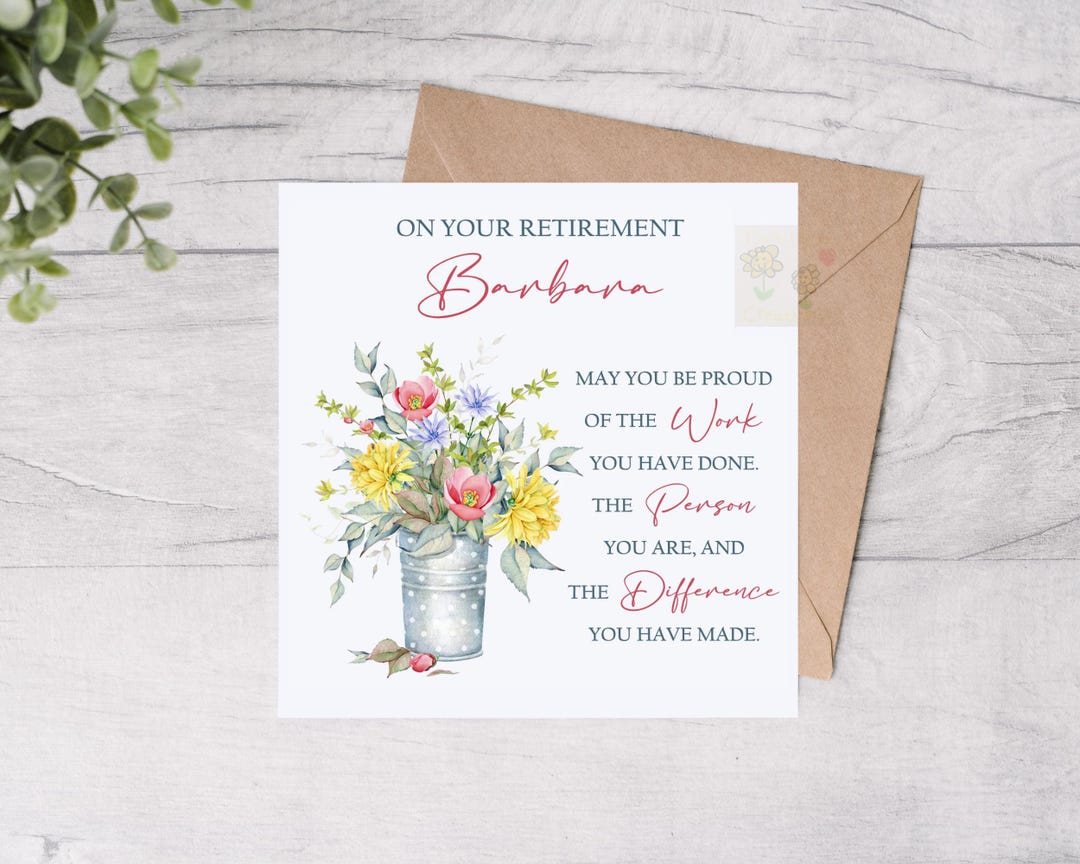 Retirement Card for Female, Personalised Retirement Card, Floral ...