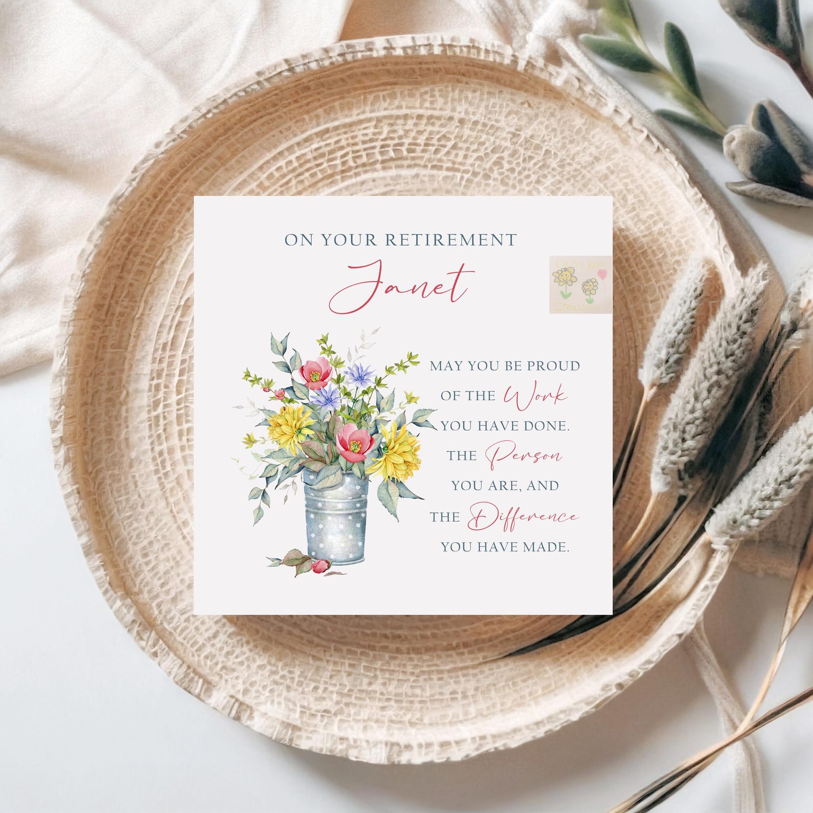 Retirement Card for Female, Personalised Retirement Card, Floral ...