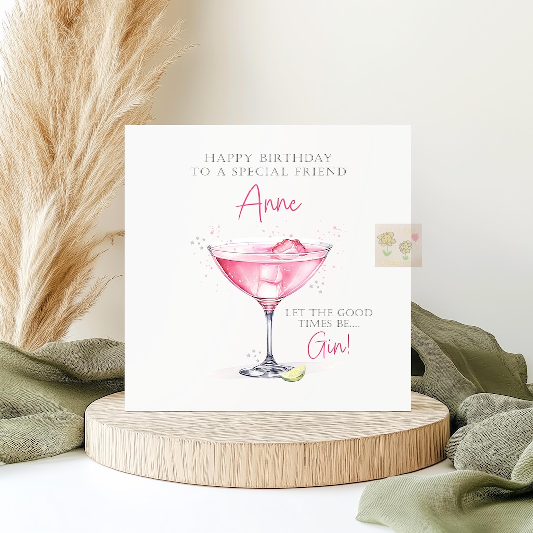 Personalised Gin Design Birthday Card, Pink Gin Card for Female, Friend ...