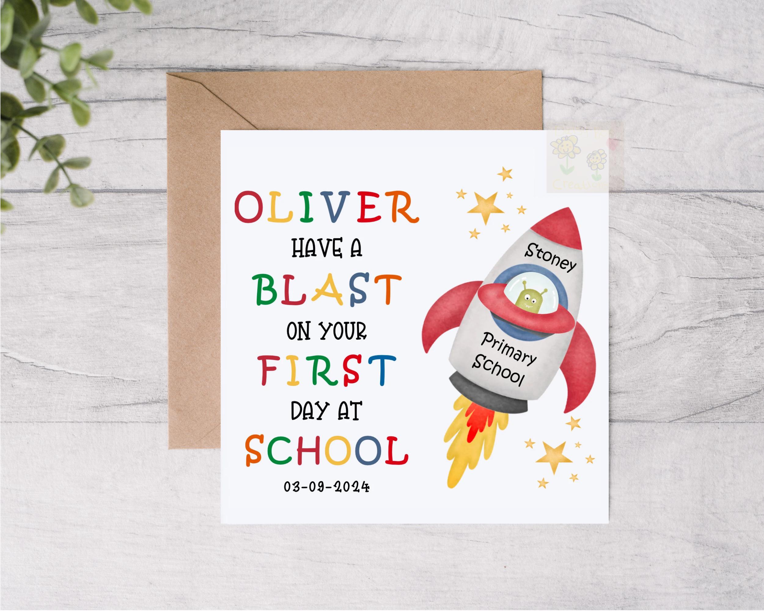 First Day at School Card, Personalised Rocket Design Starting School ...