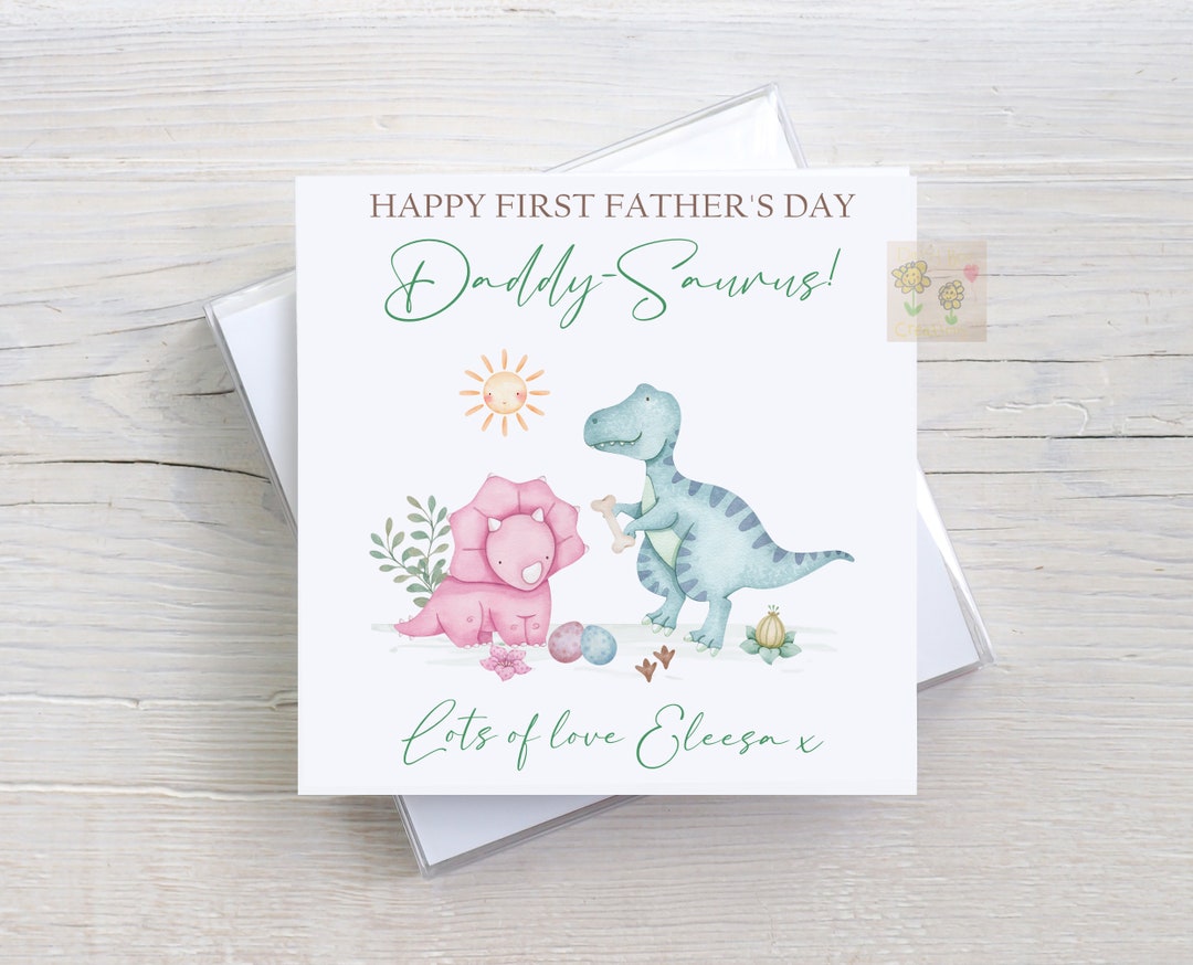 Personalised Dinosaur Father's Day Card, Daddy-saurus Card, First ...
