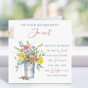 Retirement Card for Female, Personalised Retirement Card, Floral ...