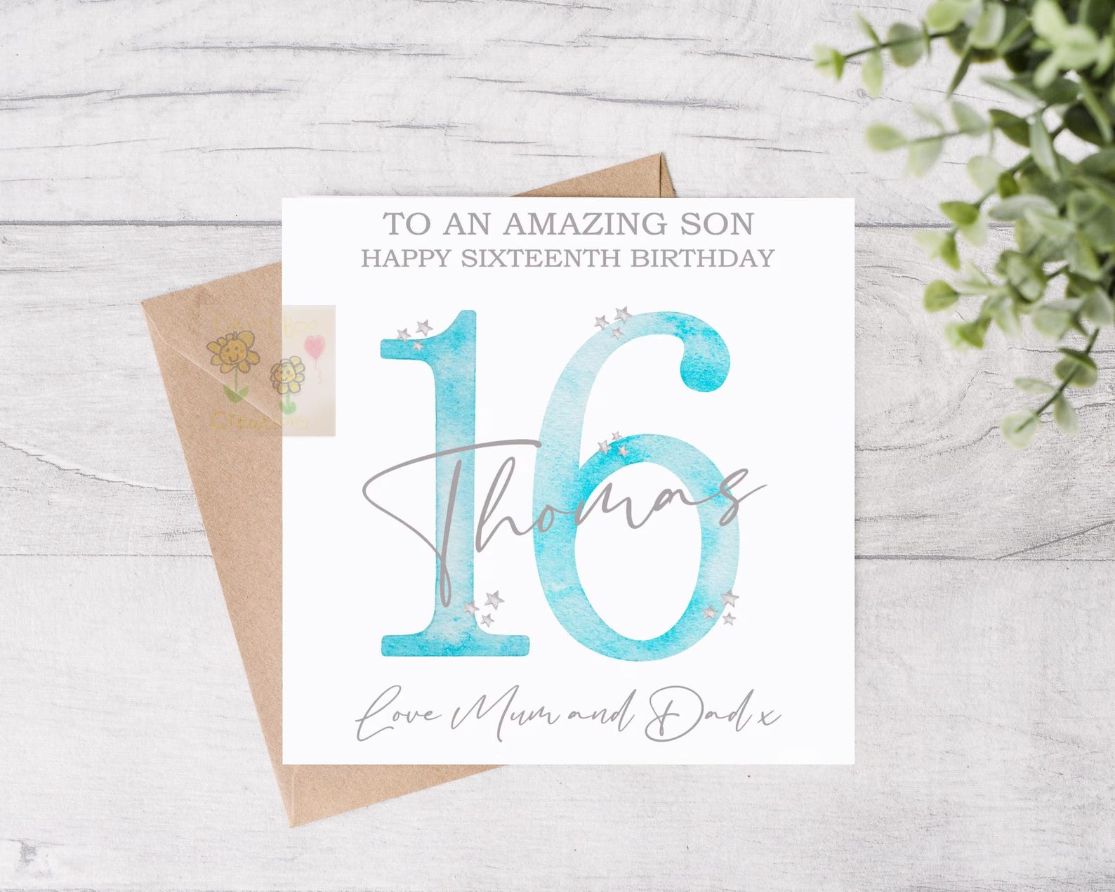 Personalised Boy's 16th Birthday Card, Blue 16th Birthday Card for Son ...