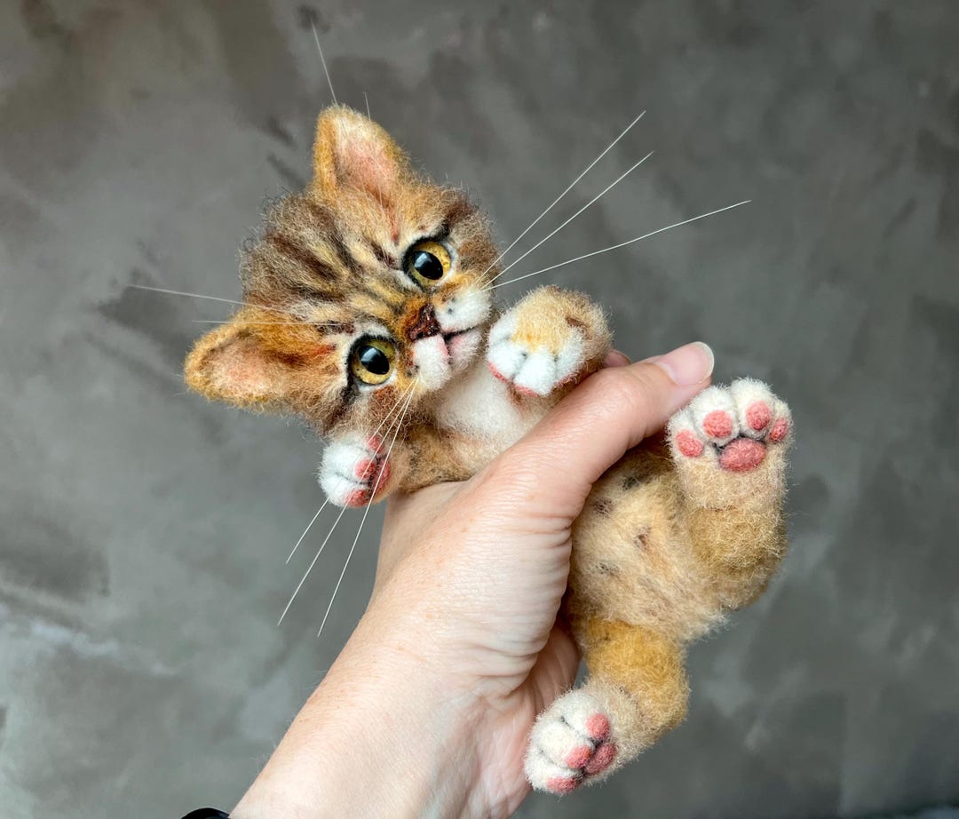 Realistic Felted Kitten. Collection Cute Cat. Wool Felting Toy. Needle ...